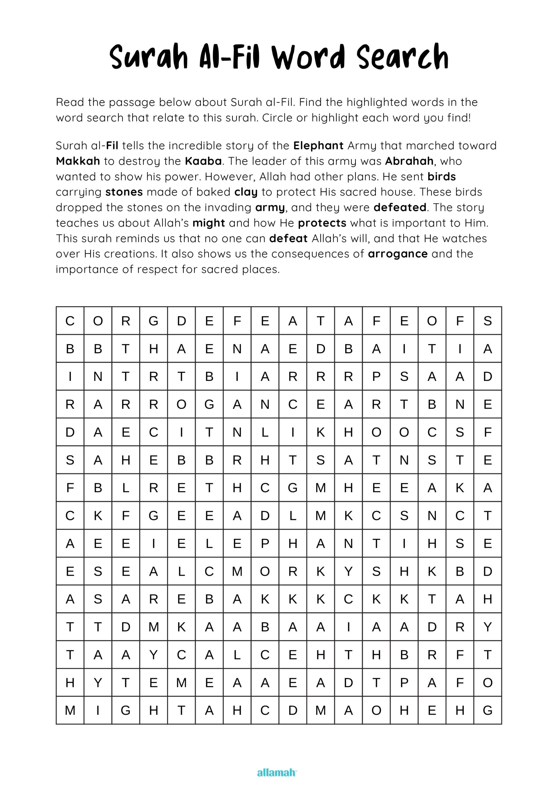 Surah Al-Fil Word Search – Welcome to Allamah