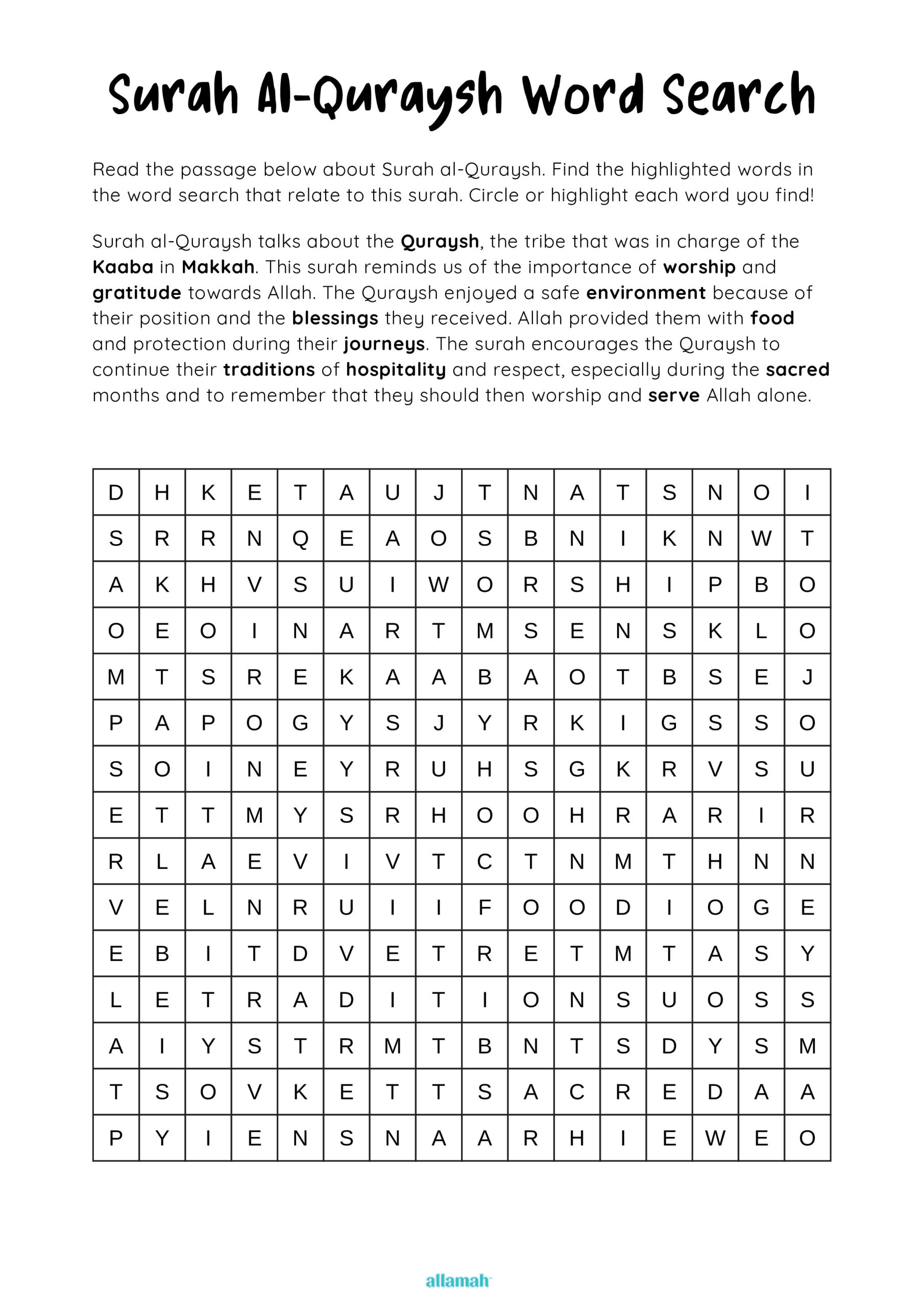 Surah Quraysh Word Search – Welcome to Allamah