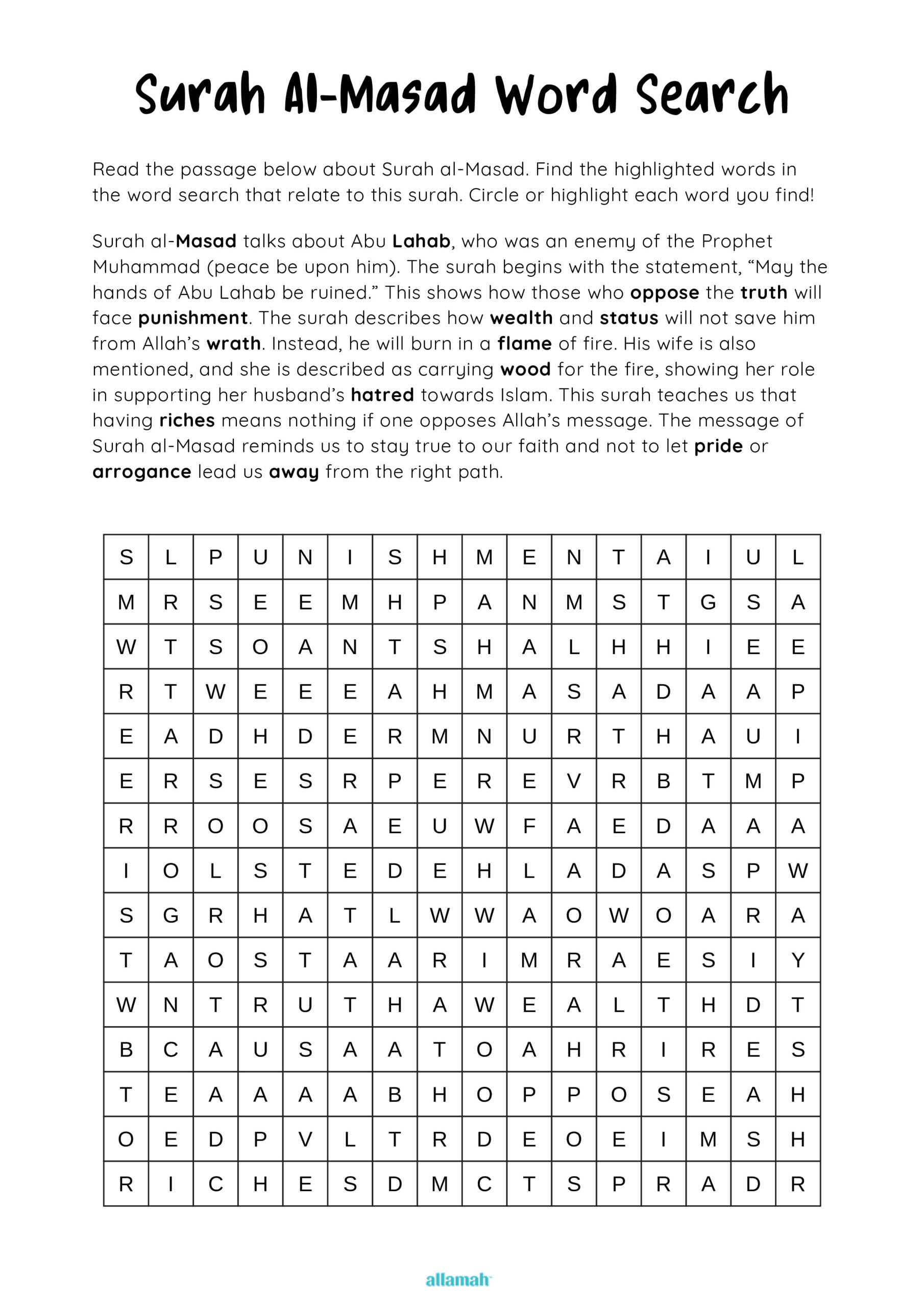 Surah Al-Masad Word Search – Welcome to Allamah