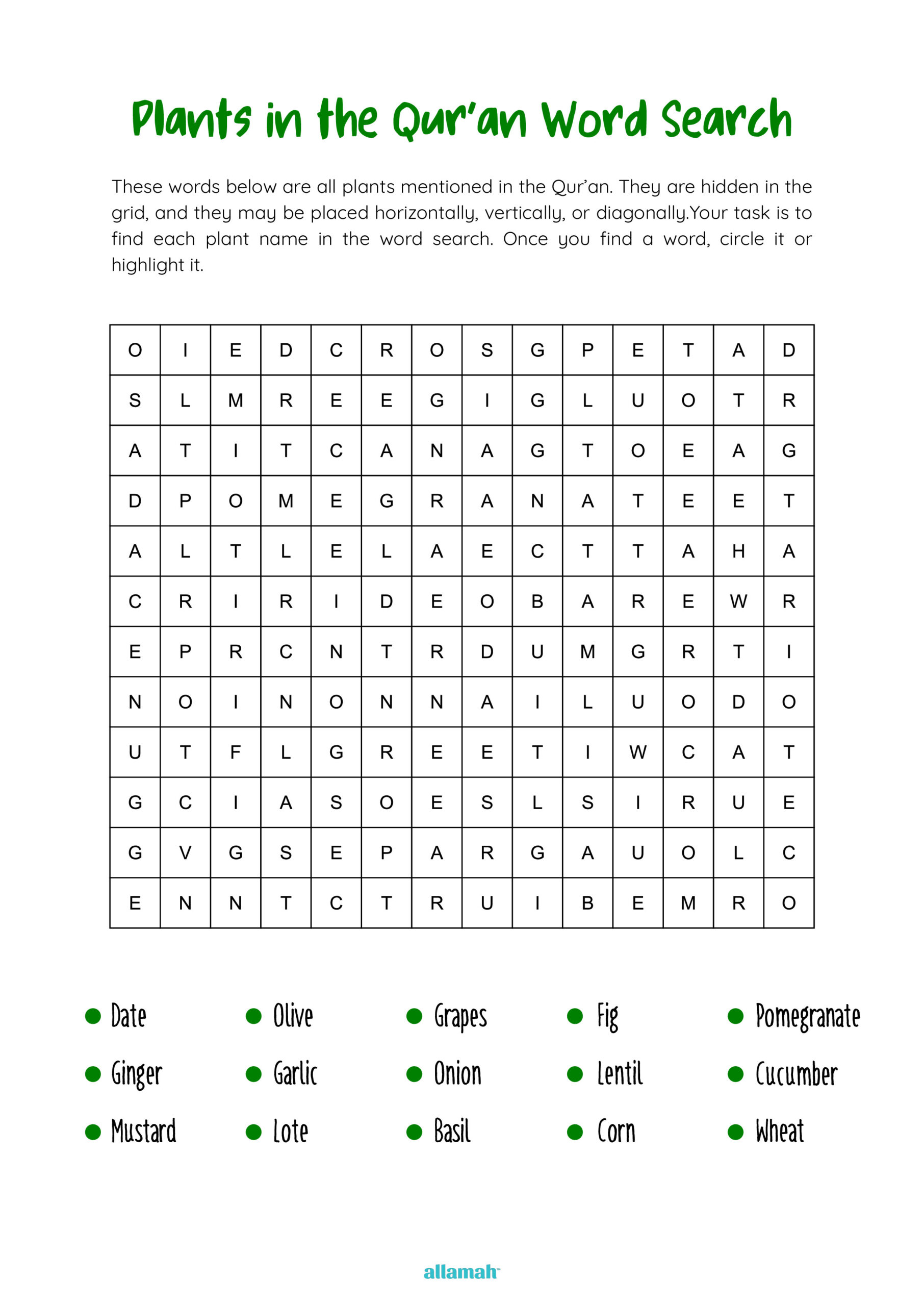 Plants in the Qur’an Word Search – Welcome to Allamah