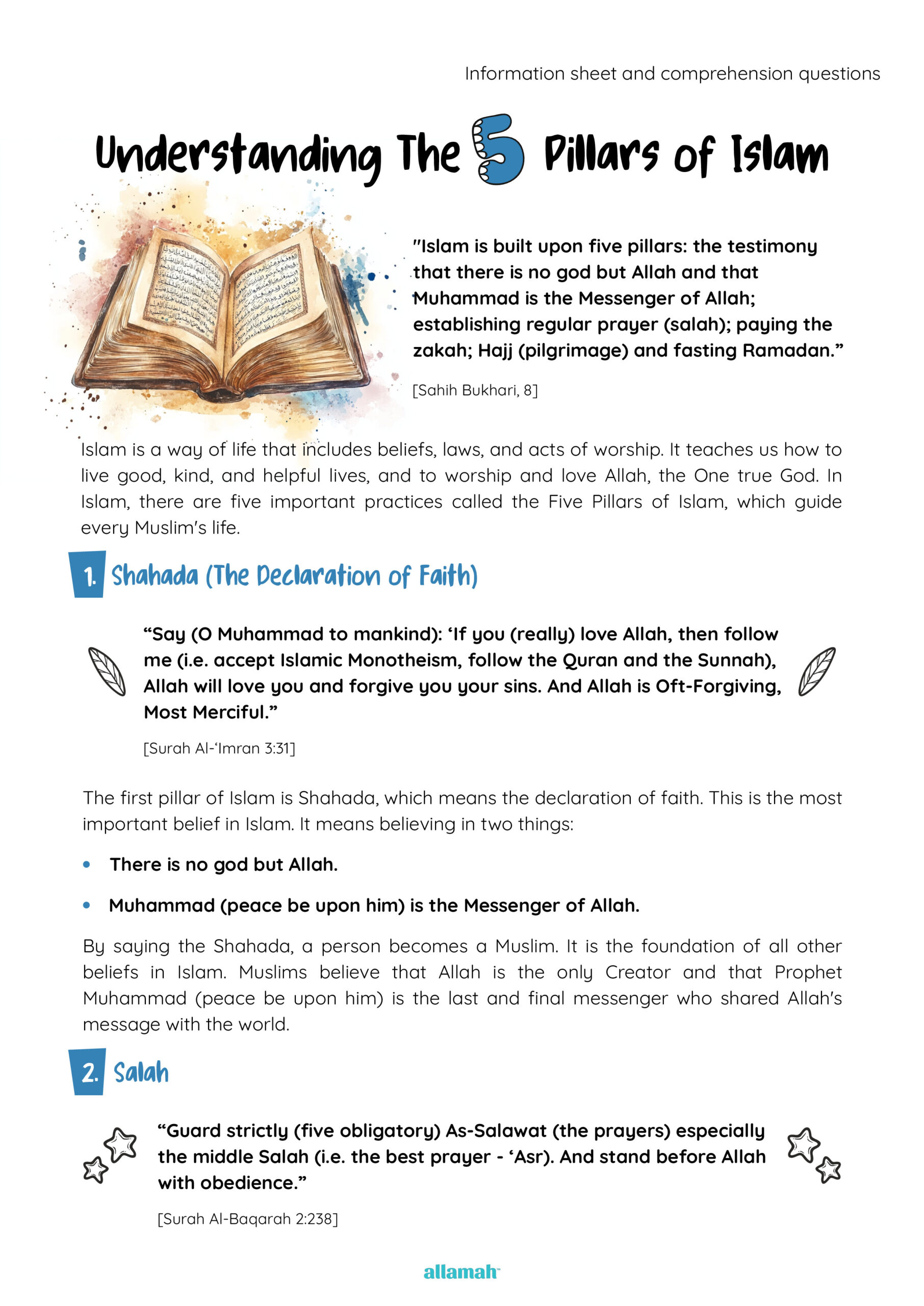 5 Pillars of Islam Info & Comprehension Questions – Welcome to Allamah