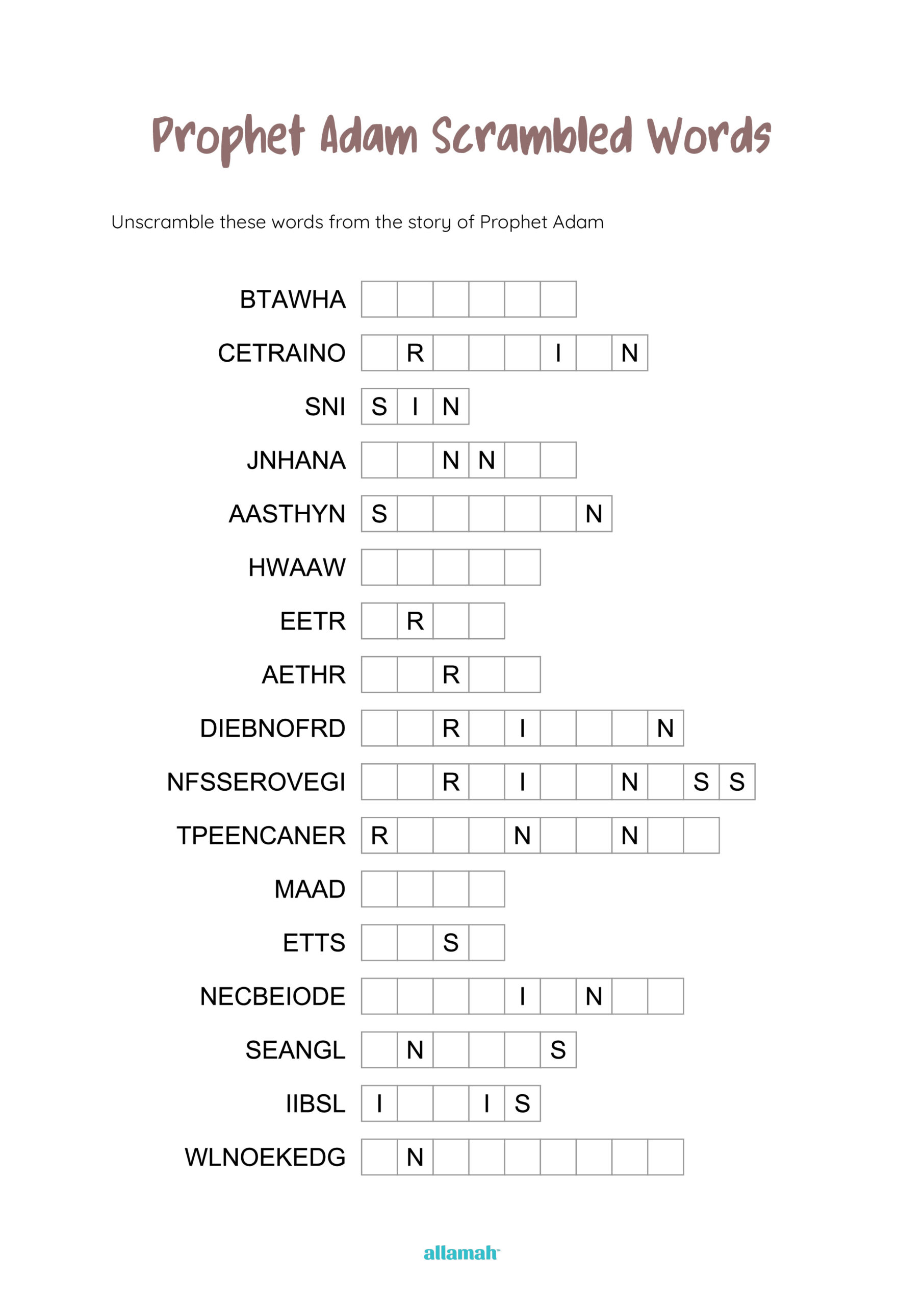 Prophet Adam Scrambled Words – Welcome to Allamah