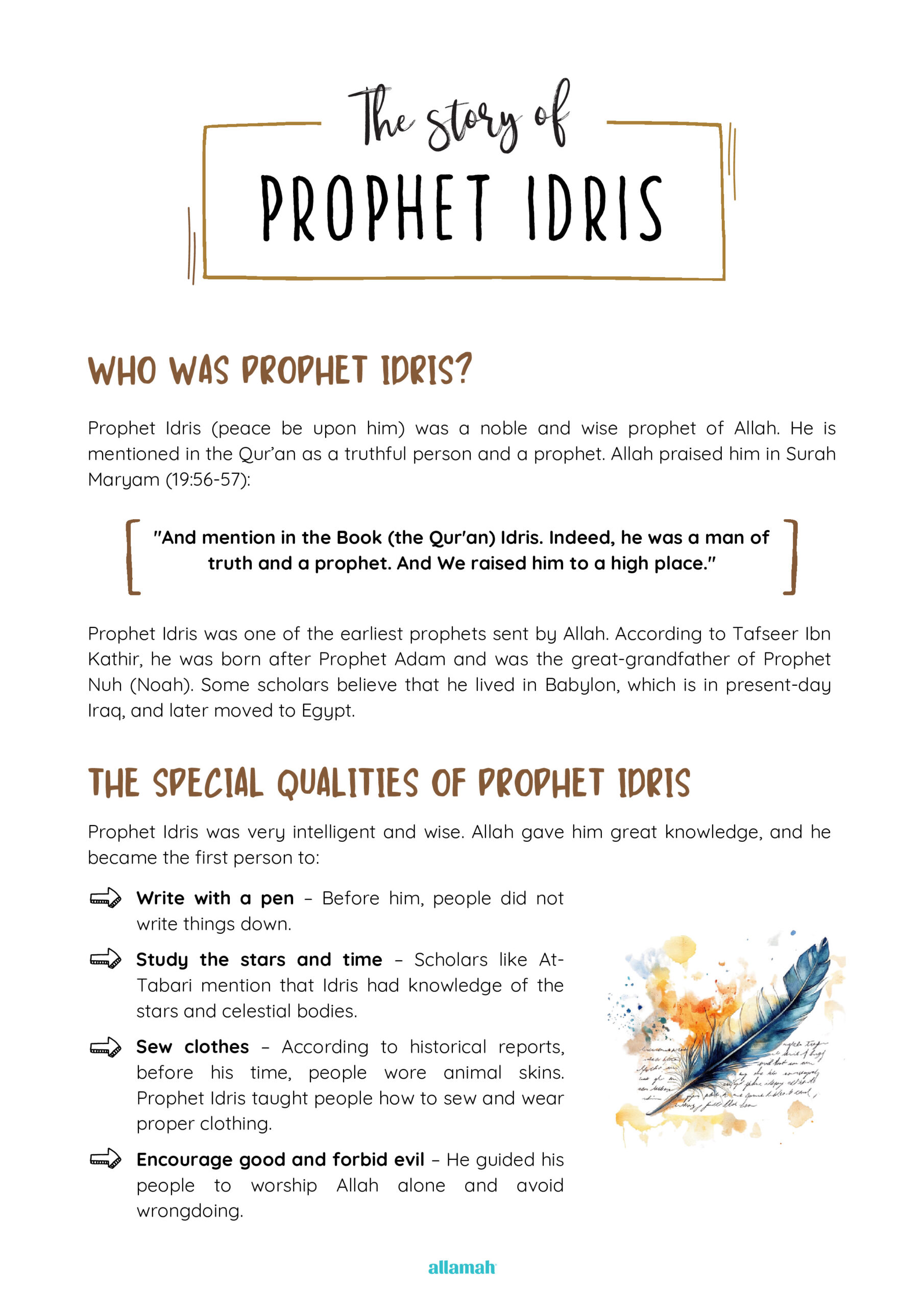 Prophet Idris Info & Comprehension Questions – Welcome to Allamah