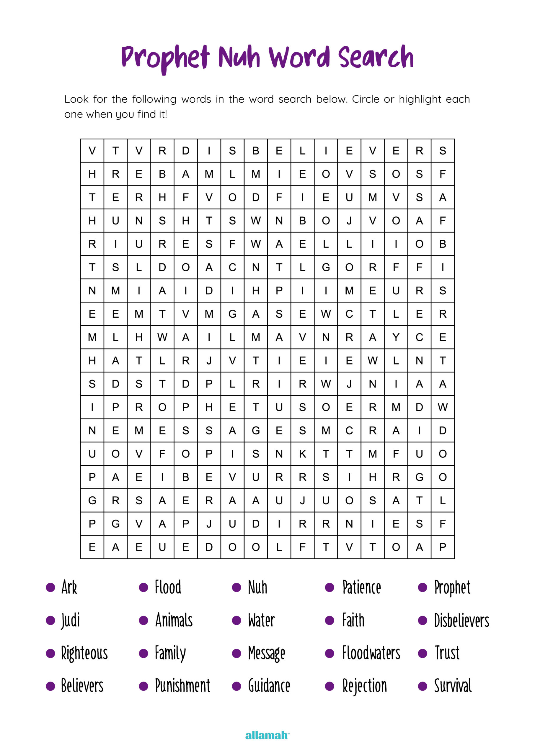 Prophet Nuh Word Search – Welcome to Allamah