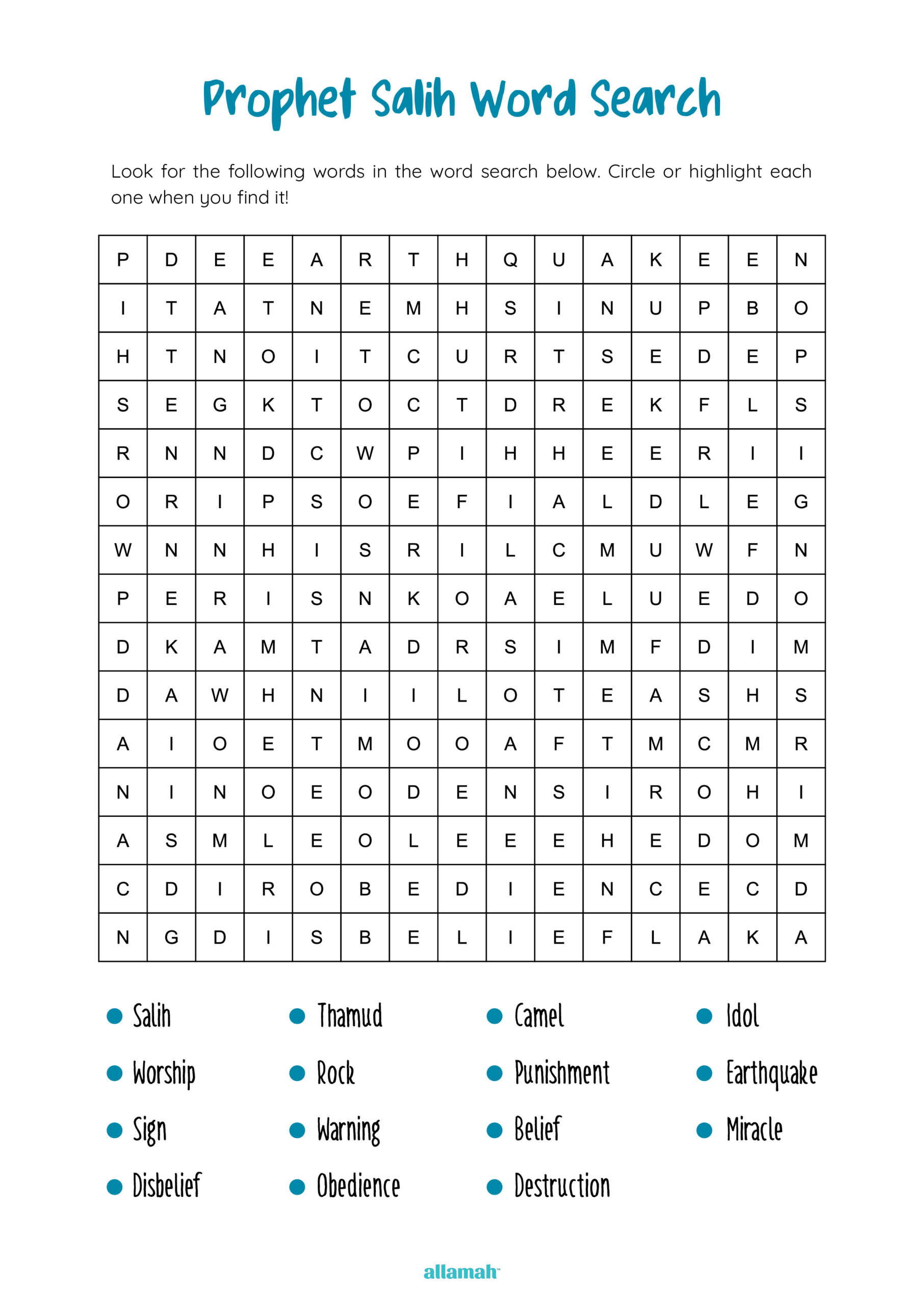 Prophet Salih Word Search – Welcome to Allamah
