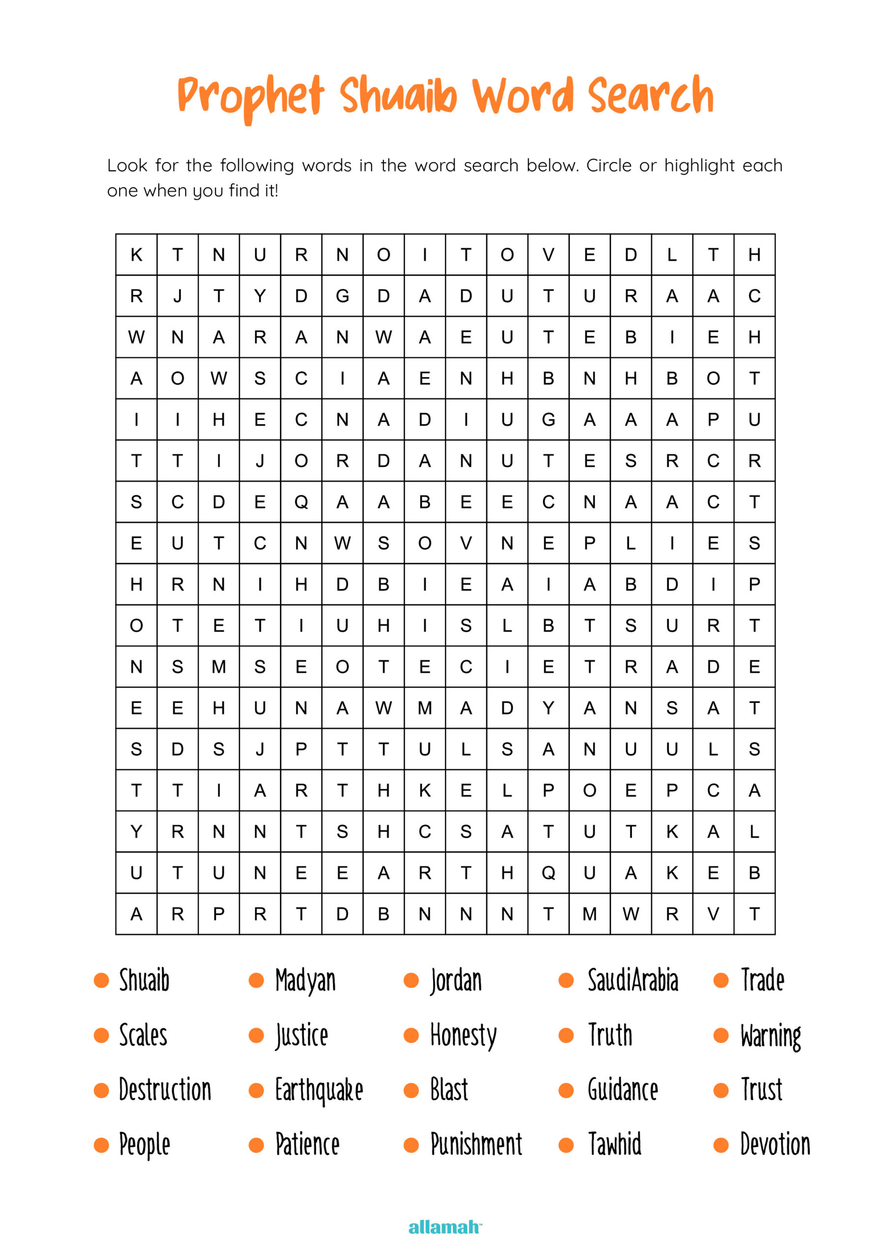 Prophet Shuaib Word Search – Welcome to Allamah