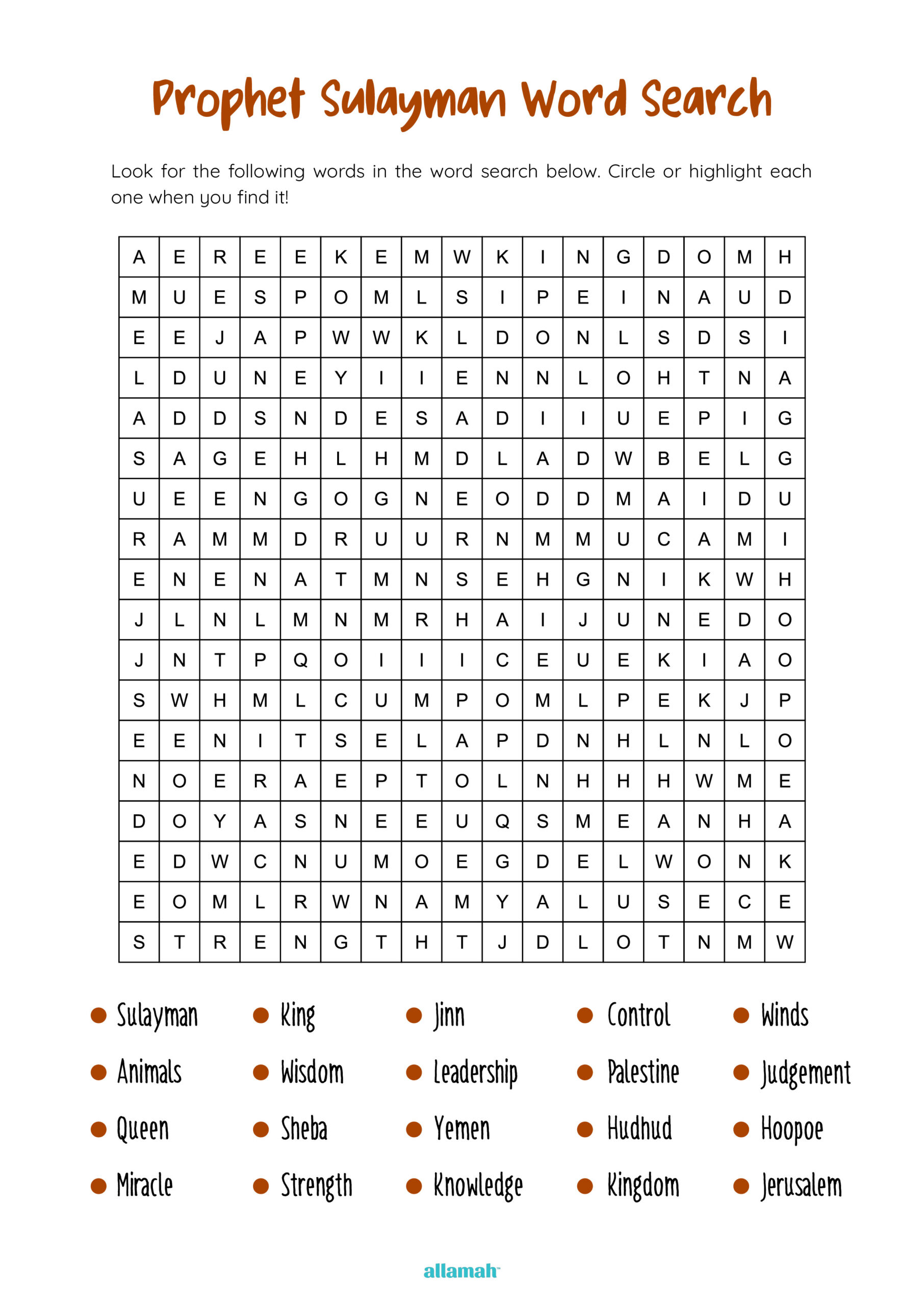 Prophet Sulayman Word Search – Welcome to Allamah