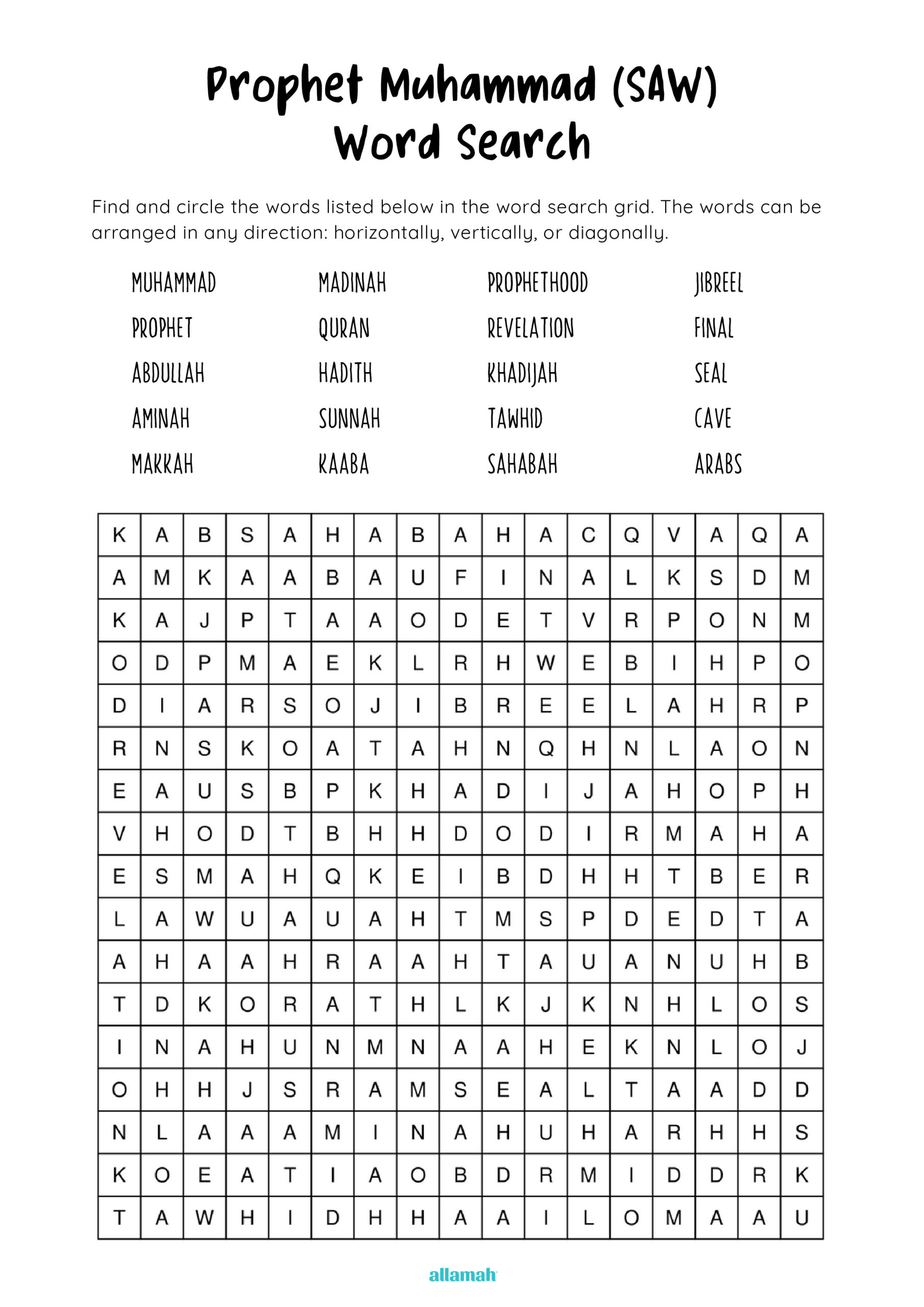 Prophet Muhammad ﷺ Word Search – Welcome to Allamah