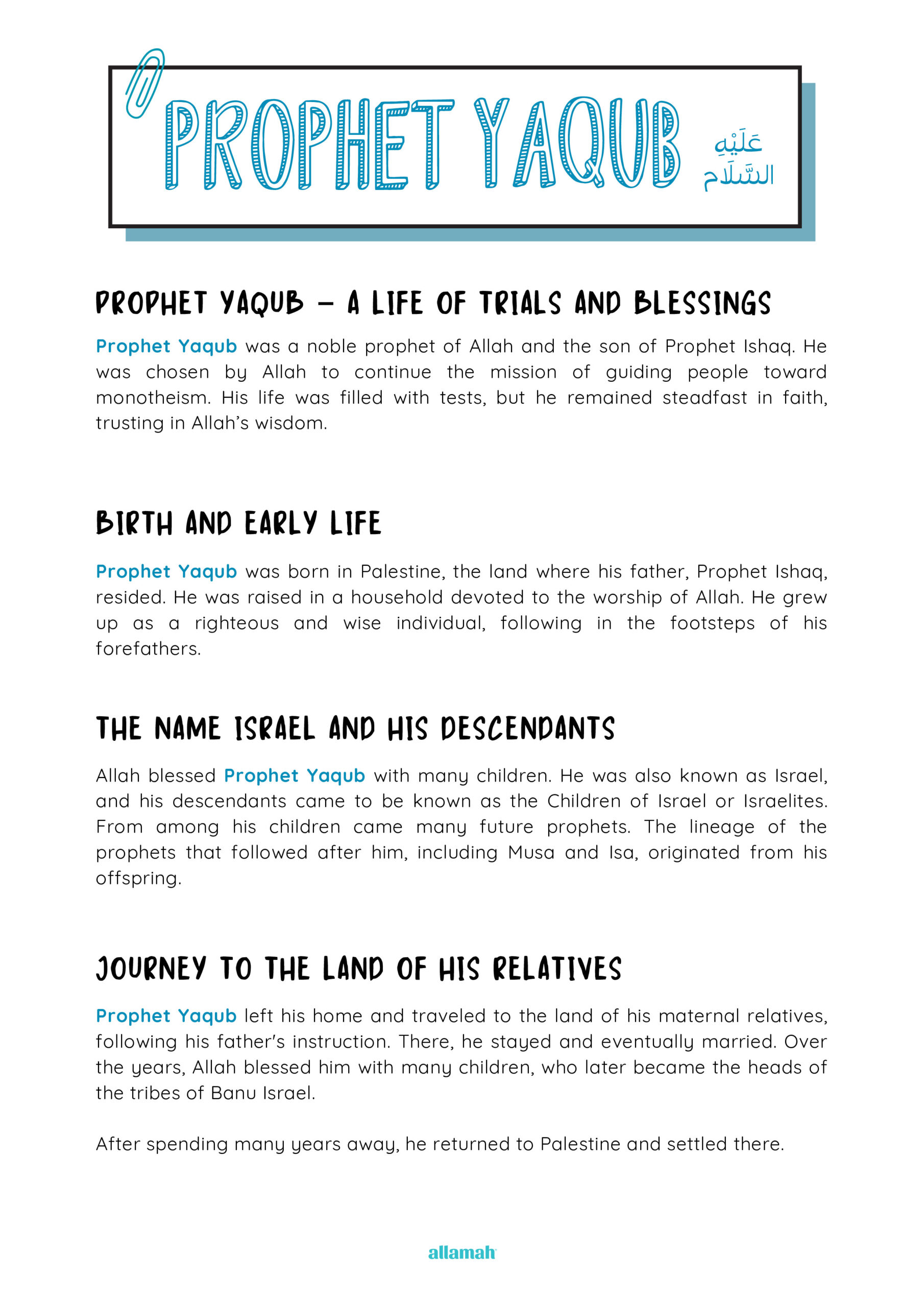 Prophet Yaqub Info & Comprehension Questions – Welcome to Allamah