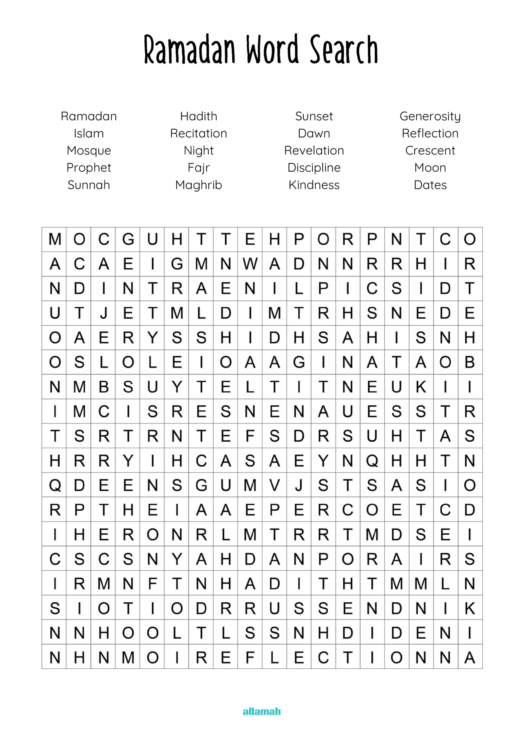 Ramadan Word Search 1 – Welcome to Allamah