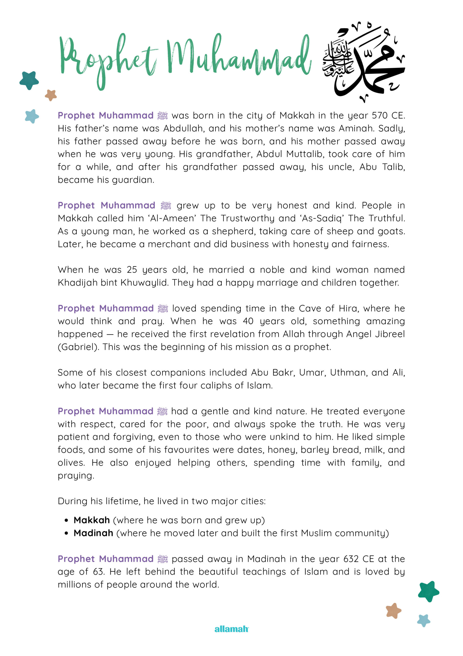 Prophet ﷺ Profile & Poster – Welcome to Allamah