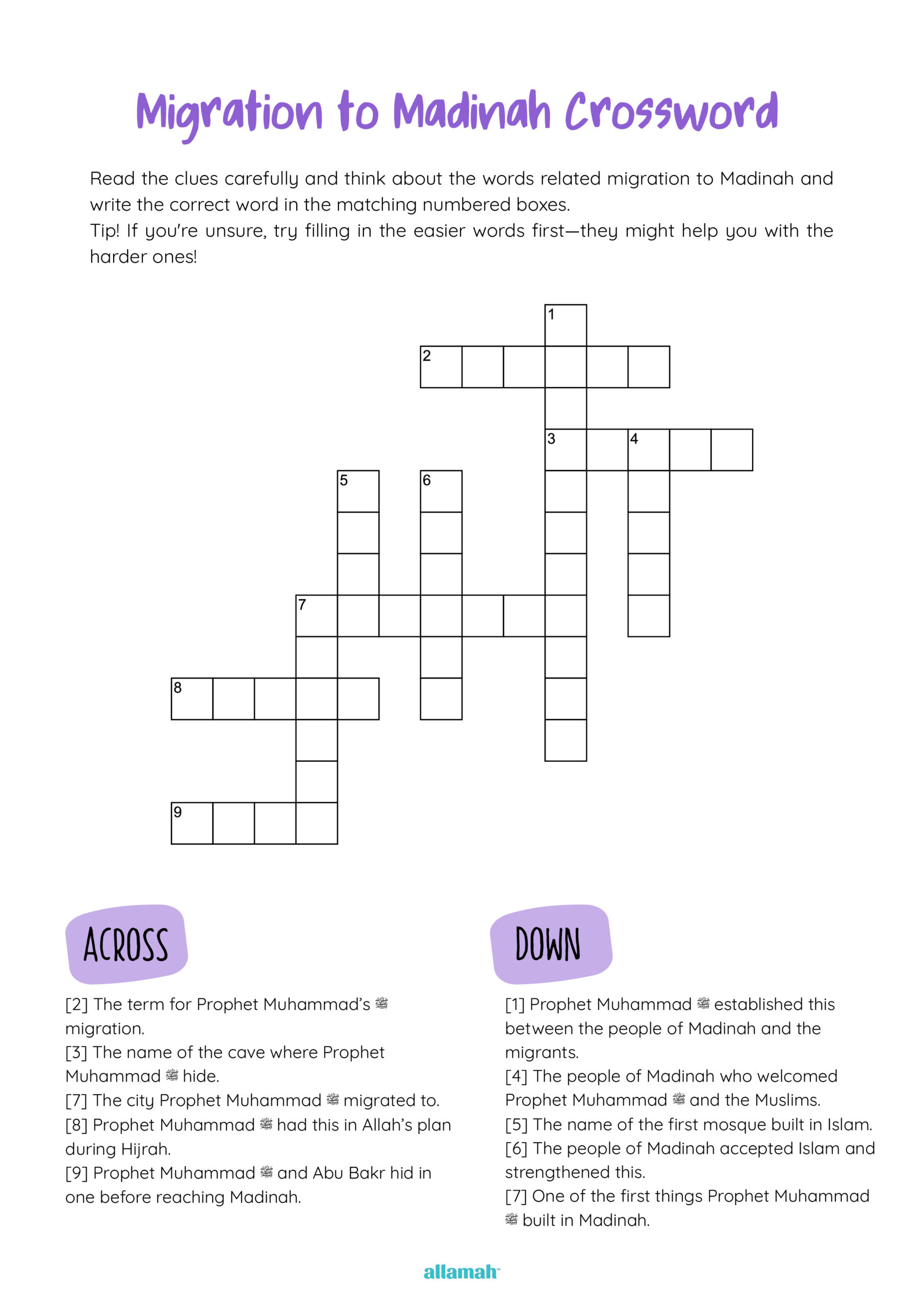 Migration to Madinah Crossword – Welcome to Allamah