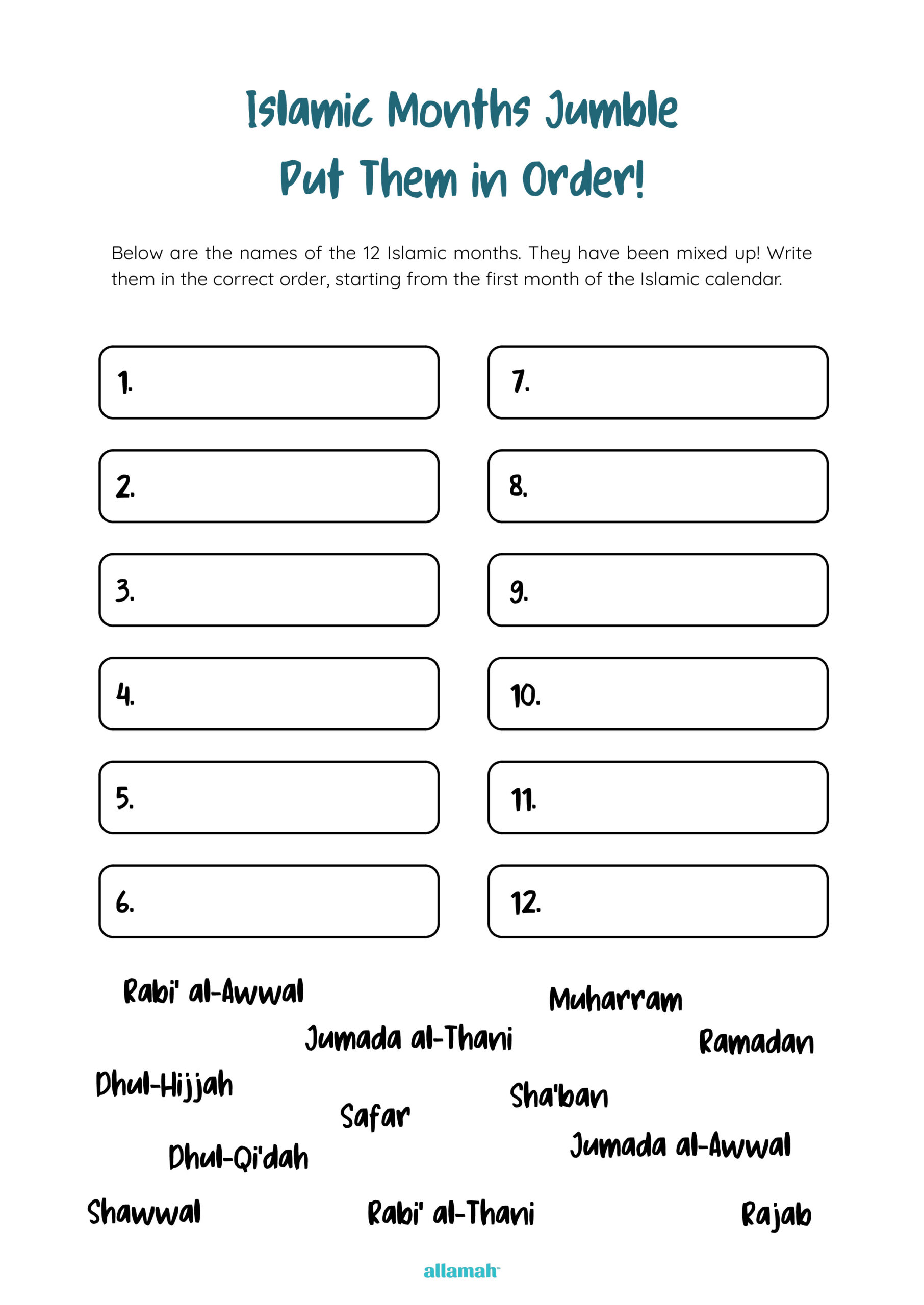 Islamic Months Activity – Welcome to Allamah
