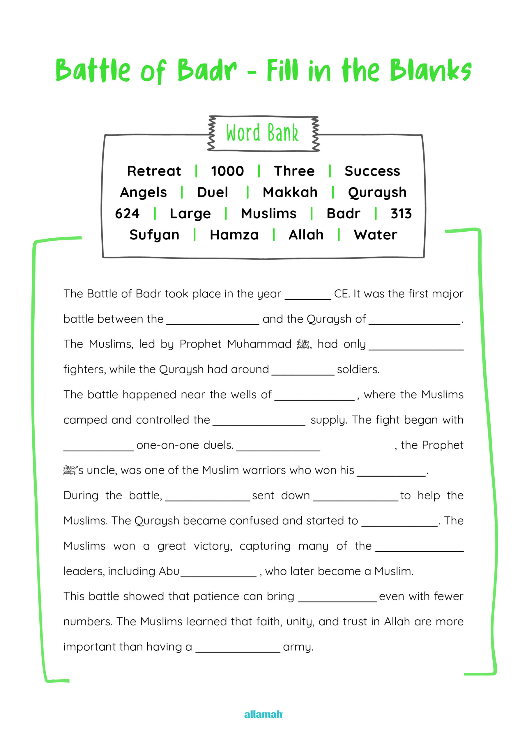 Battle of Badr Missing Words – Welcome to Allamah