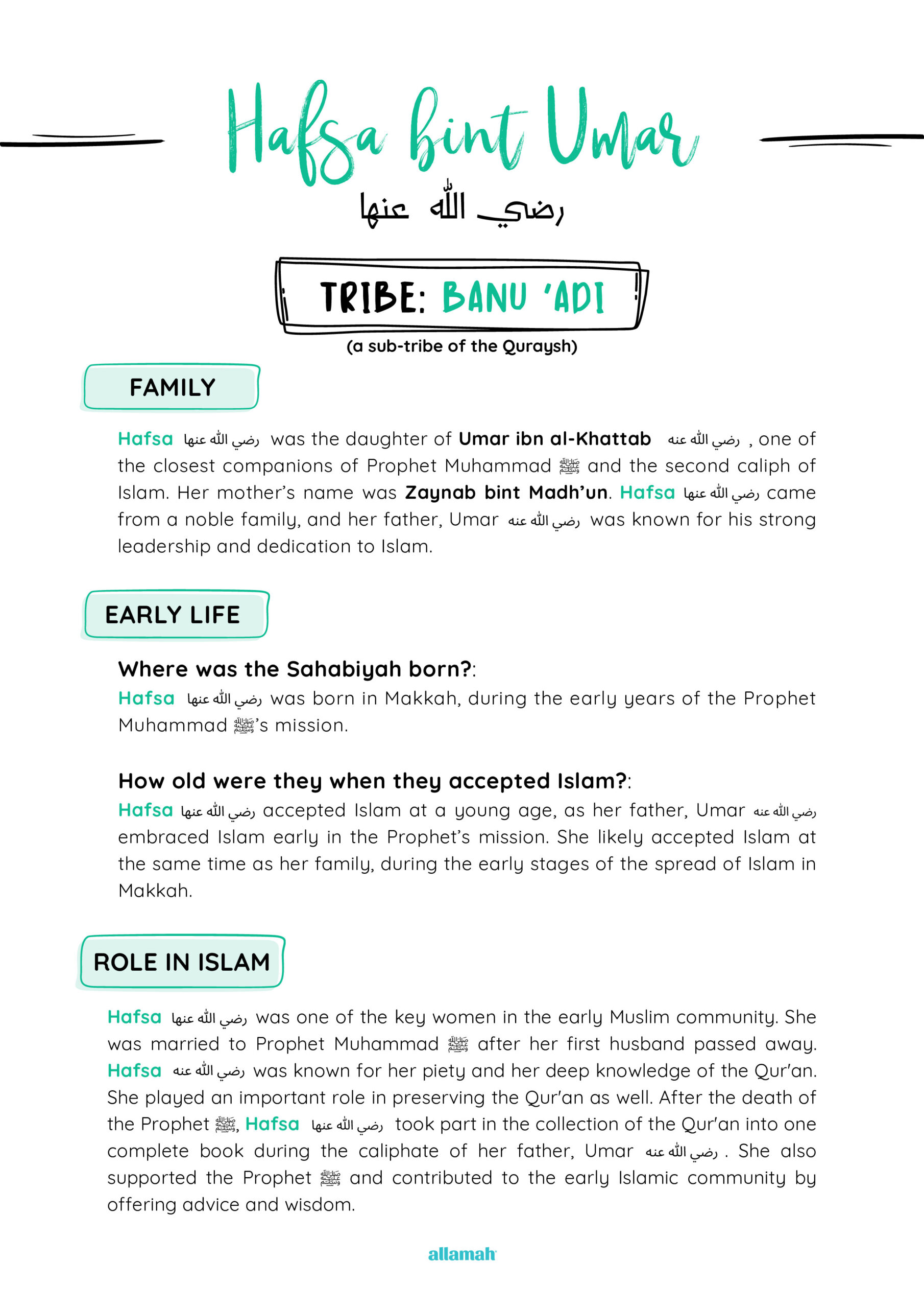 Hafsa bint Umar Info – Welcome to Allamah