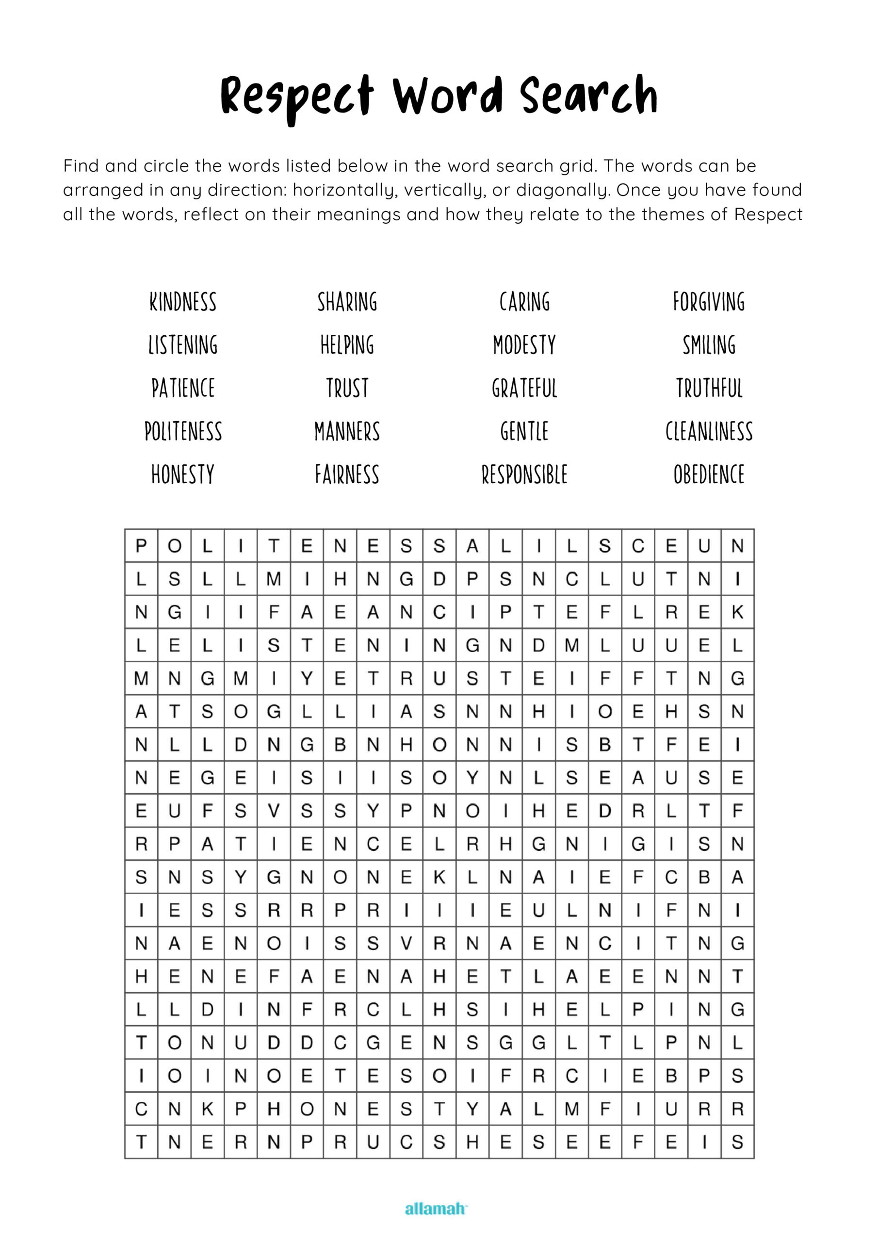 Respect Word Search – Welcome to Allamah