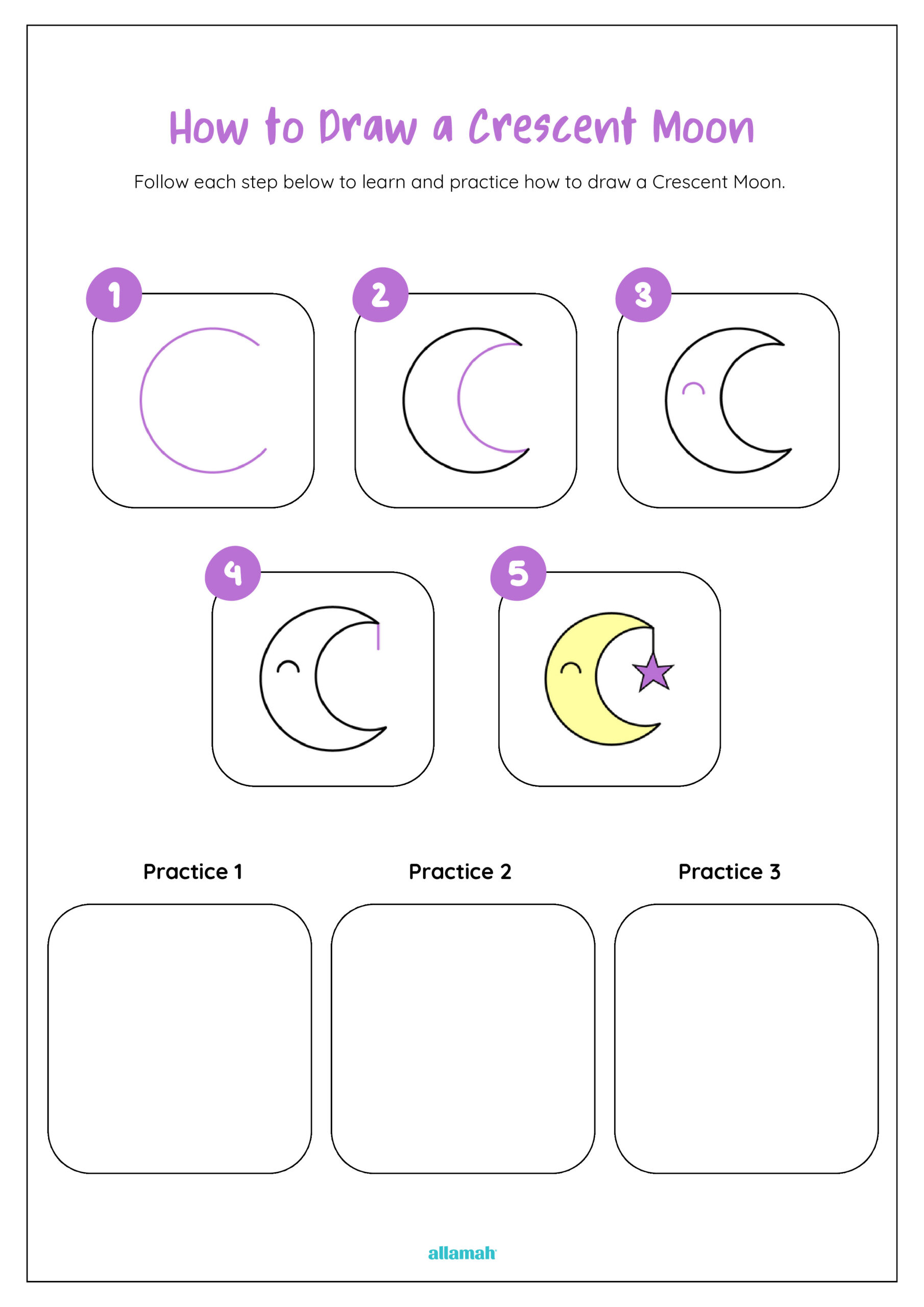 Step by Step – Draw a Crescent Moon Night Sky – Welcome to Allamah