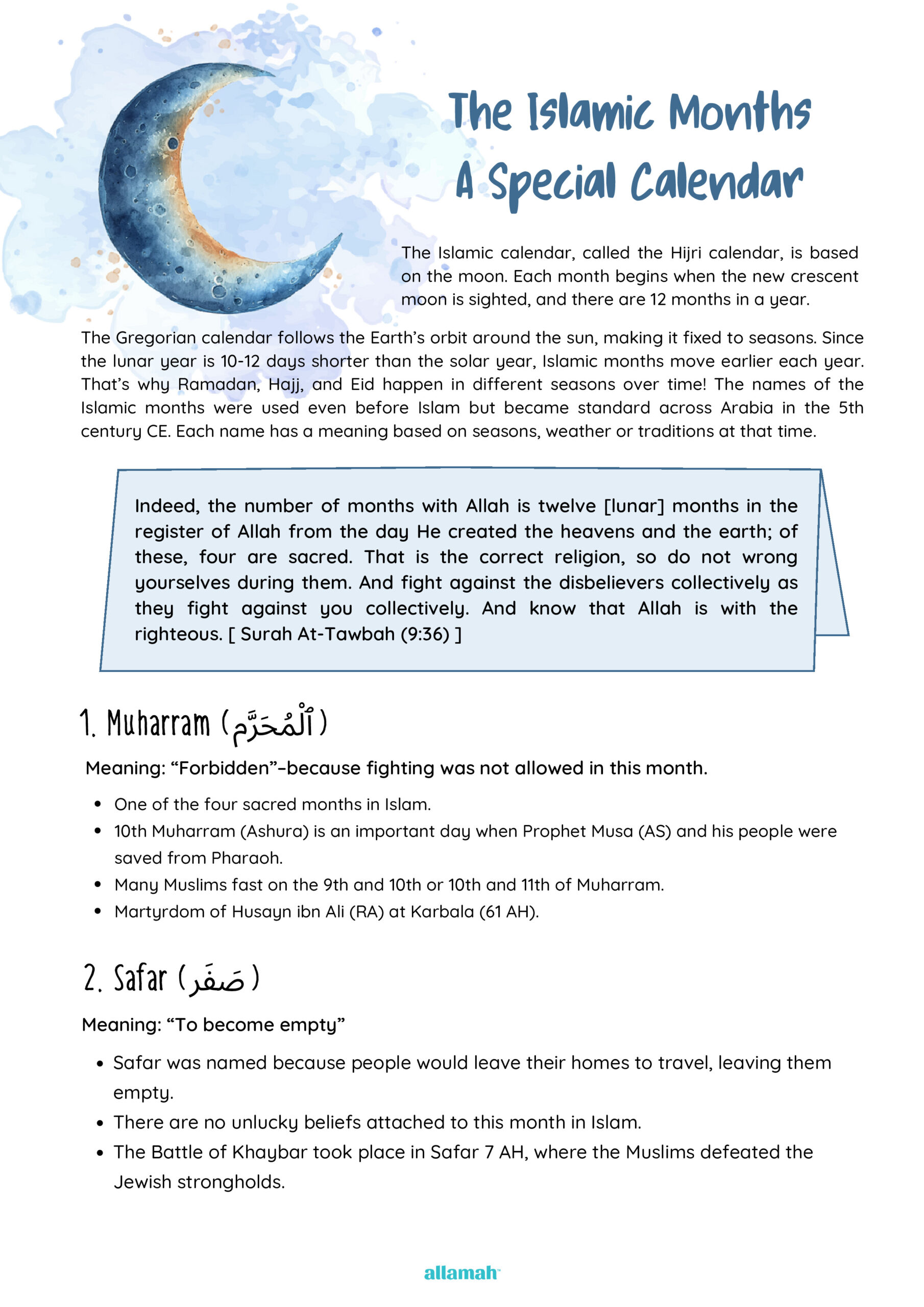Islamic Months – A Special Calendar Info & Comprehension Questions ...