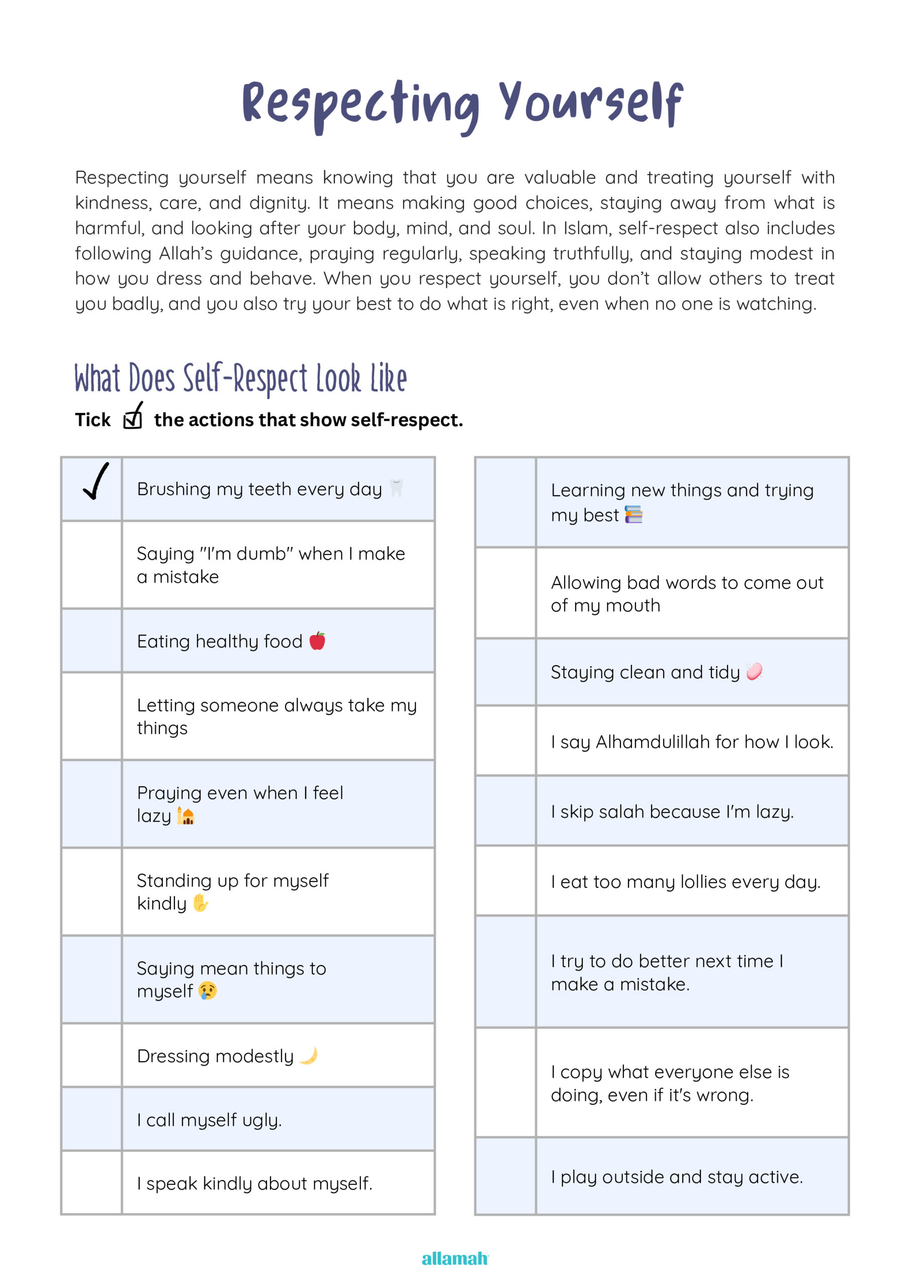 Respecting Yourself – Welcome to Allamah