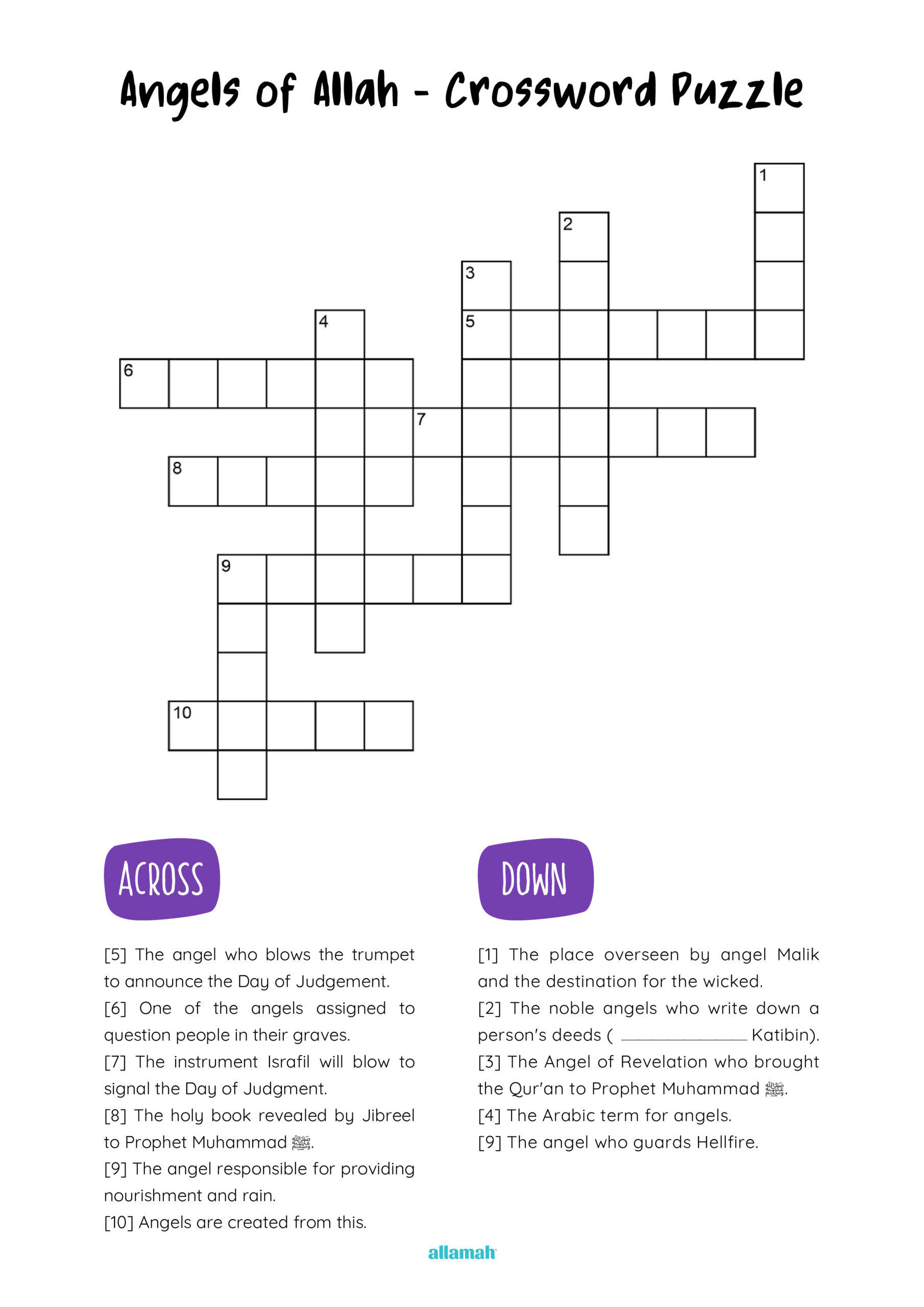 Allah’s Angels Crossword – Welcome to Allamah