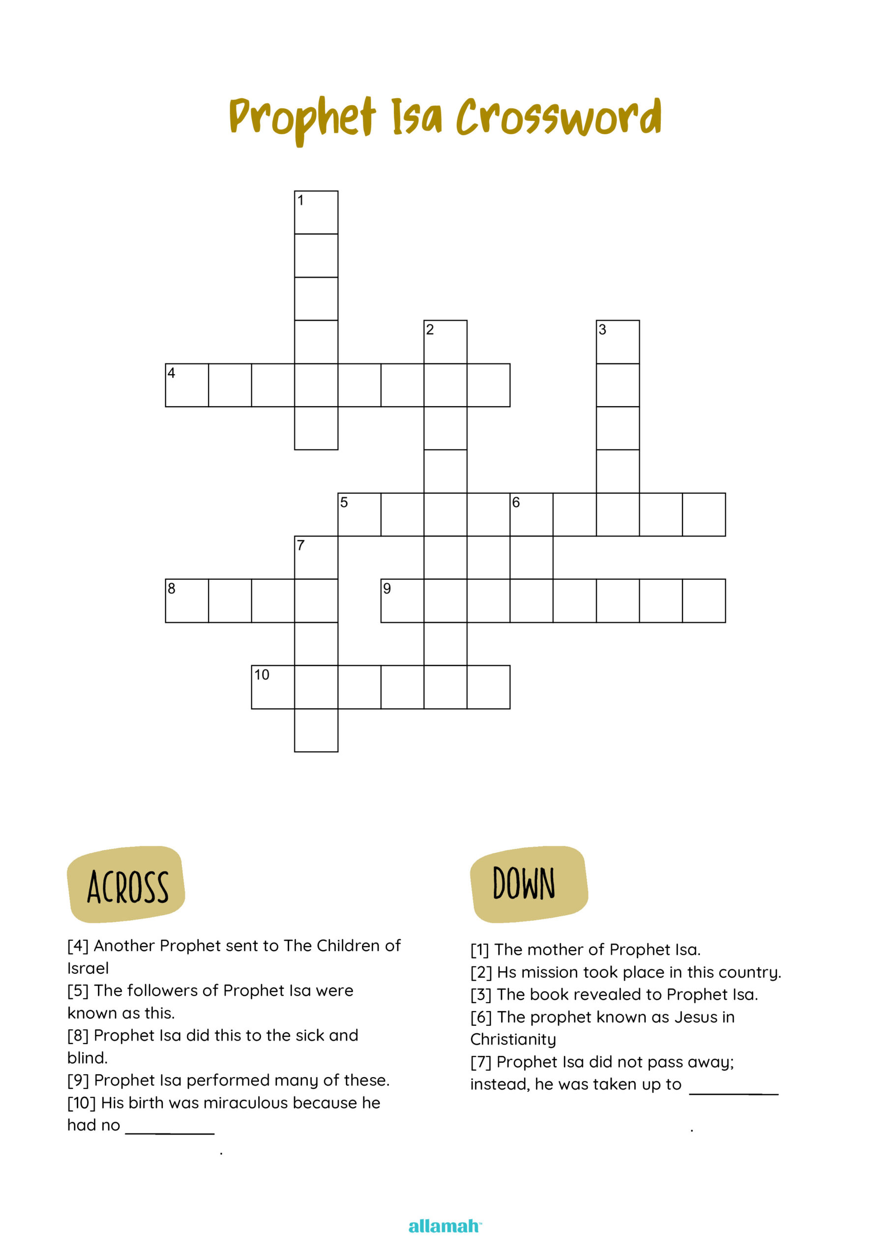 Prophet Isa Crossword – Welcome to Allamah