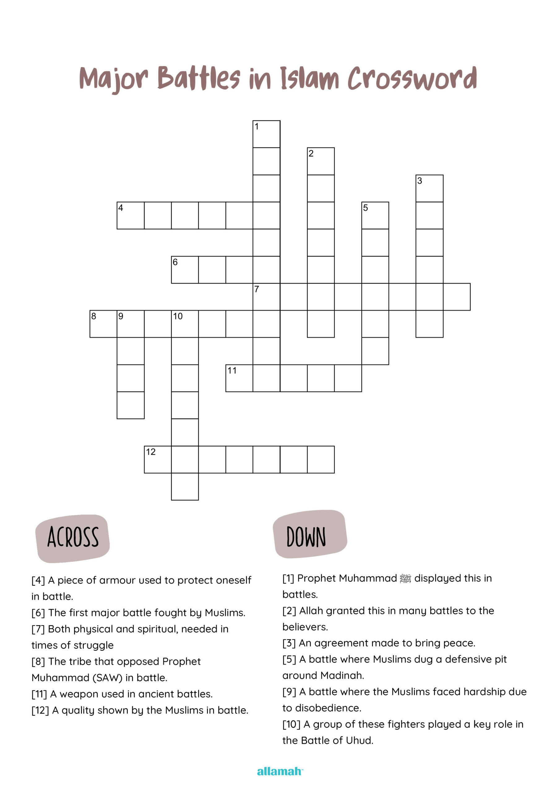 Major Battles in Islam Crossword – Welcome to Allamah