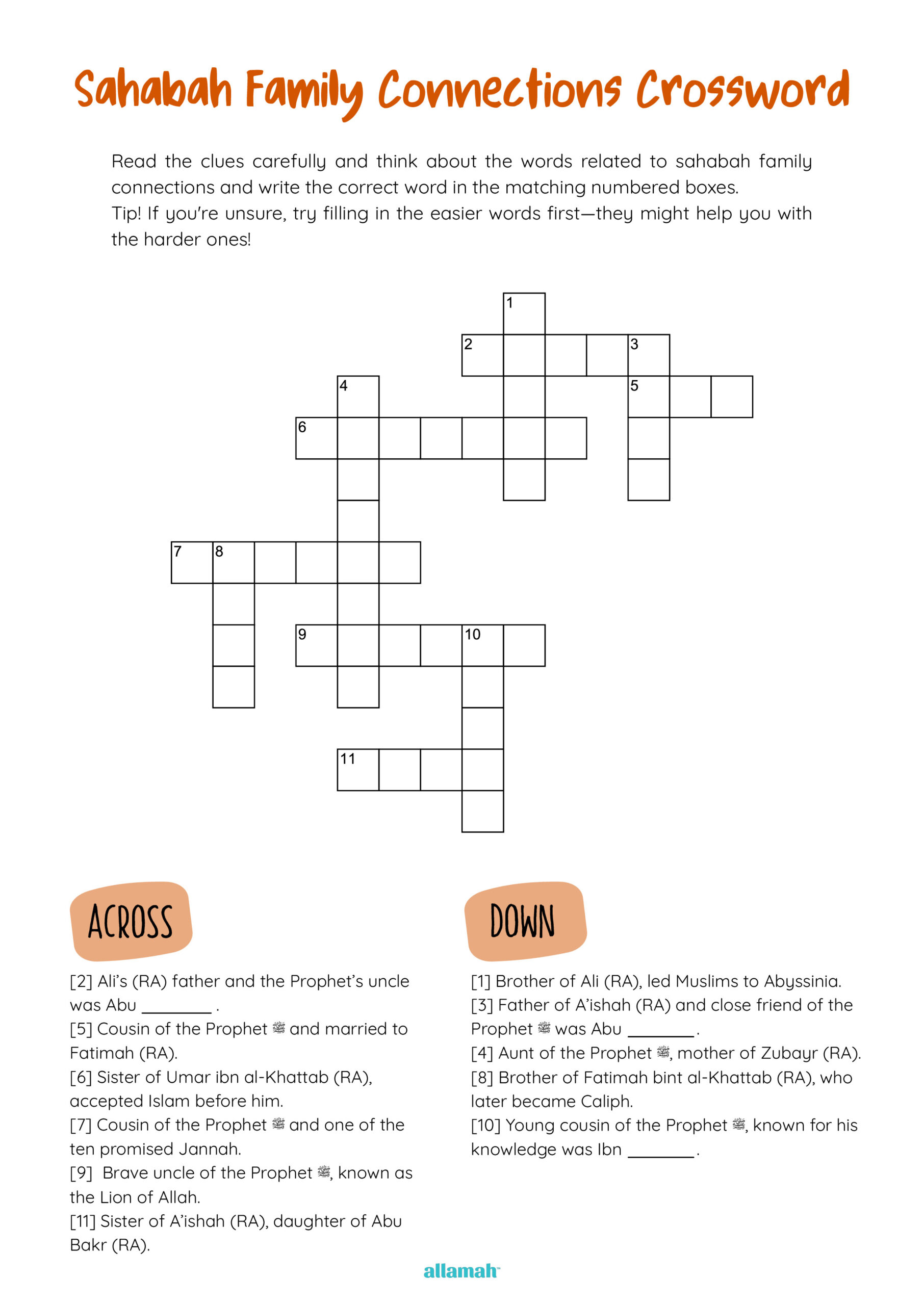 Sahabah Family Connections Crossword – Welcome to Allamah